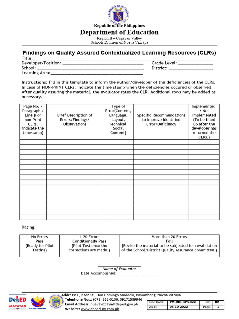 FM Cid Eps 022 Findings On Quality Assured Clrs | PDF