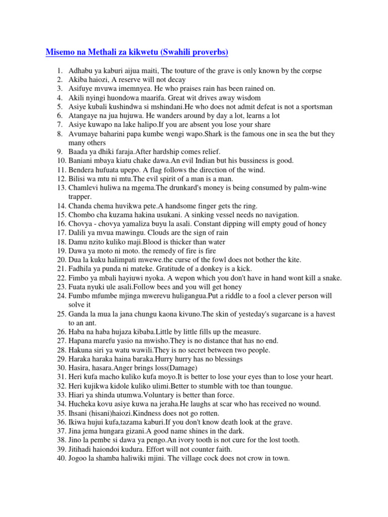 Misemo Na Methali Za Kikwetu | PDF