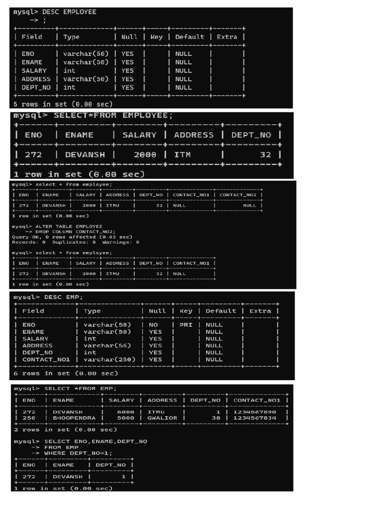 Dbms Outputs 5 | PDF