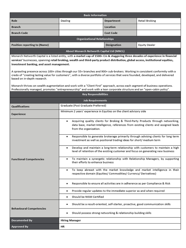 JD - Equity Dealer | PDF | Stocks | Investment Banking