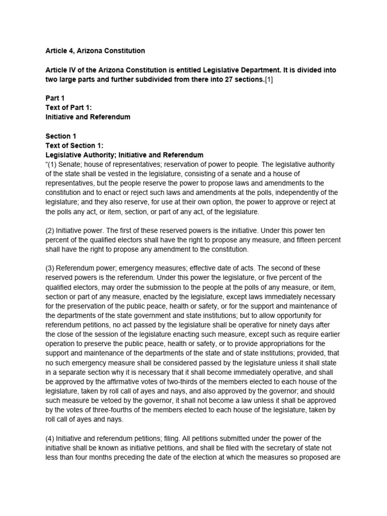 Arizona Constitution Article IV Overview | PDF | Constitutional ...