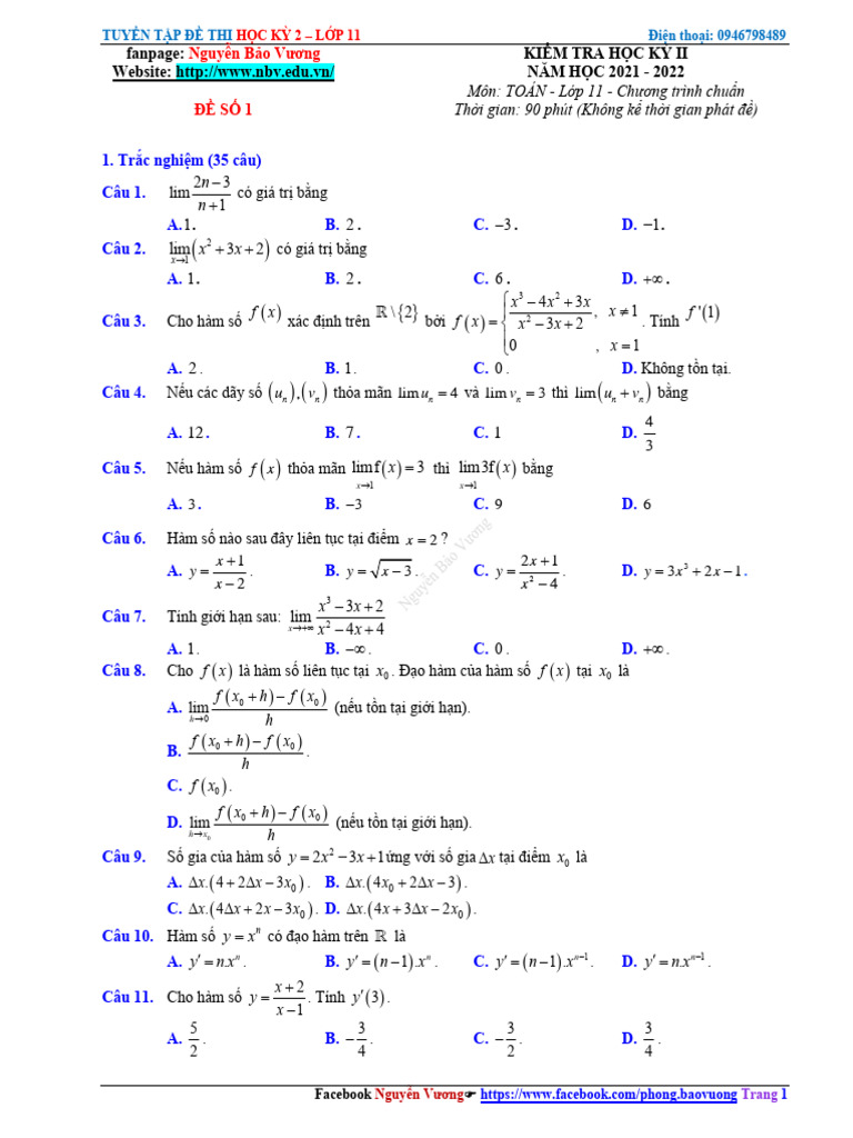HK2-11-Đề số 1 | PDF