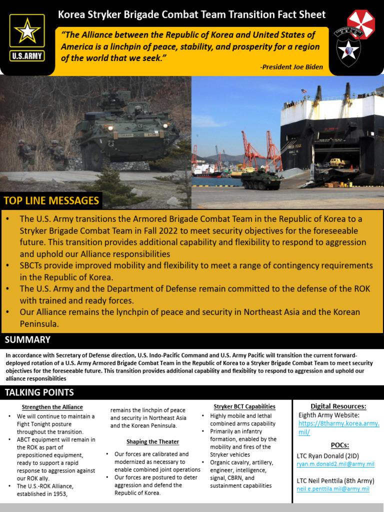 Korea SBCT Fact Sheets v2.8 EN | PDF | Warfare | Military Organization