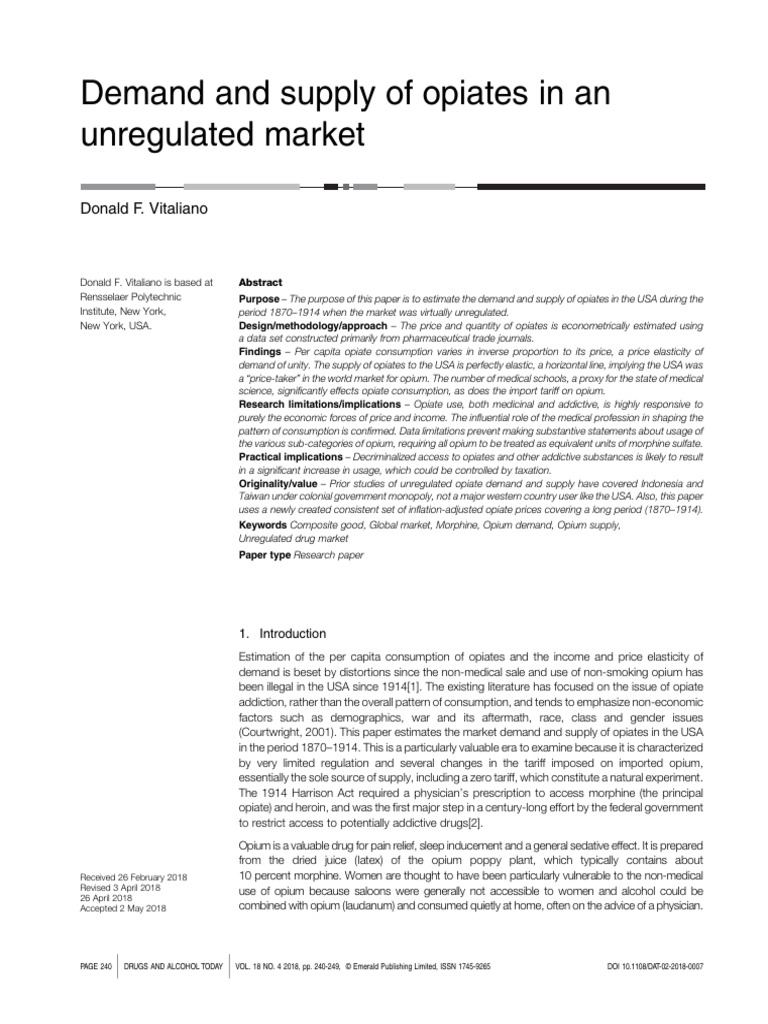 Unregulated Opiate Market Analysis 1870-1914 | PDF | Cost Of Living | Opium