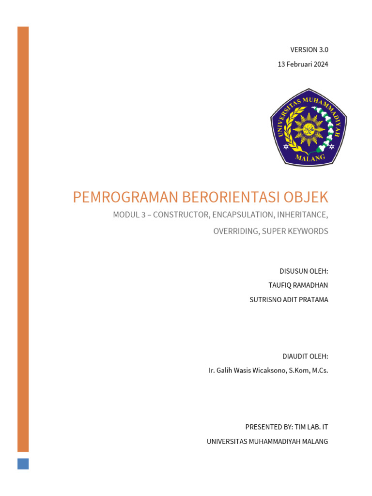 Modul 3 Pbo Contrusctor Encapsulation Inheritance Overriding Pdf