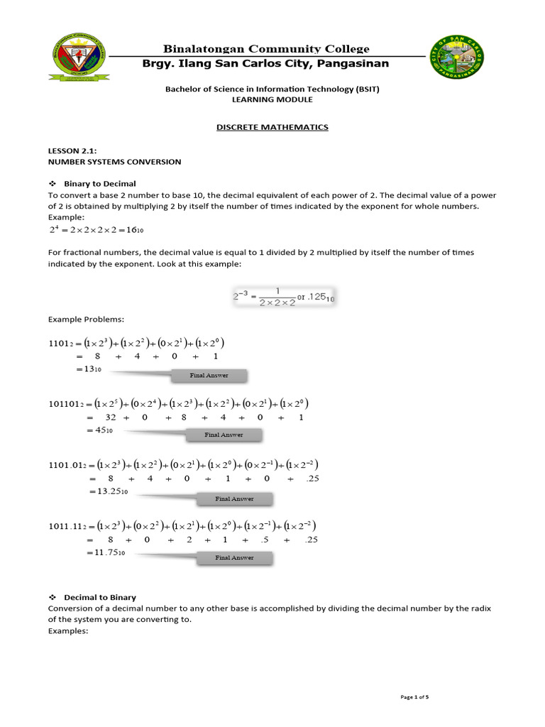 5 - Midterm - Lesson 2.1 Number Systems Conversion | PDF | Elementary ...
