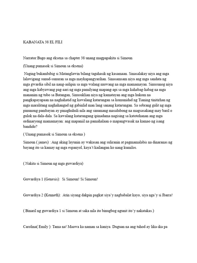 Kabanata 38 El Fili Script | PDF