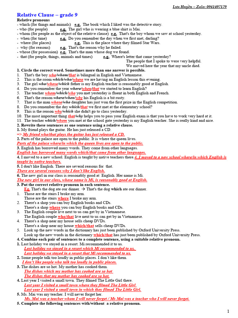 Grade 9 Relative Pronouns Exercises | PDF | English Language | Sentence ...