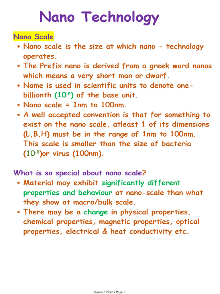 Science Sample Notes | PDF | Nanotechnology | Carbon Nanotube