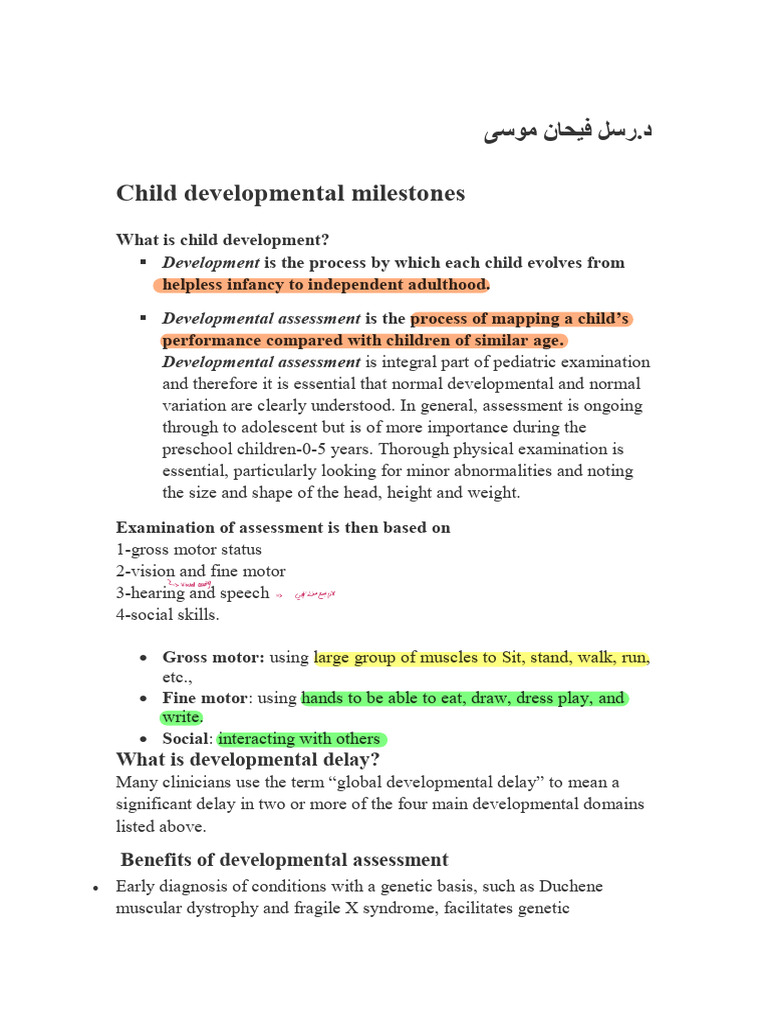 Ssell Pediatrics 01.child Developmental Milestones | PDF | Child ...