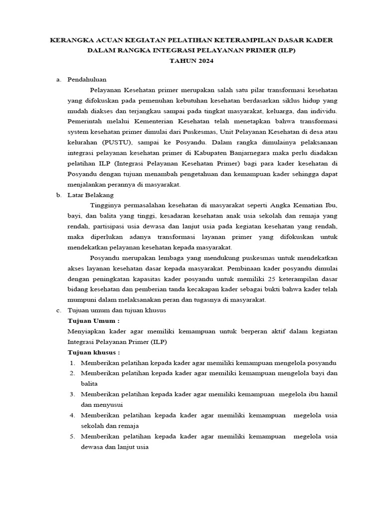 Kak Pelatihan Kader Ilp SSK 1 | PDF