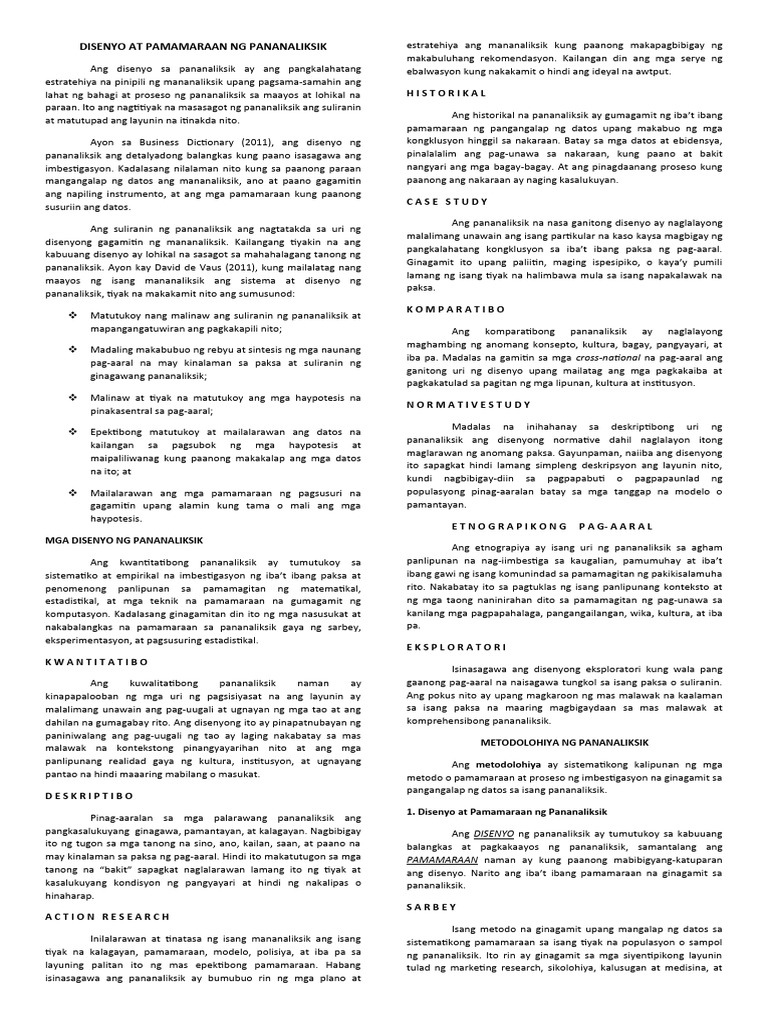 Disenyo at Pamamaraan NG Pananaliksik | PDF