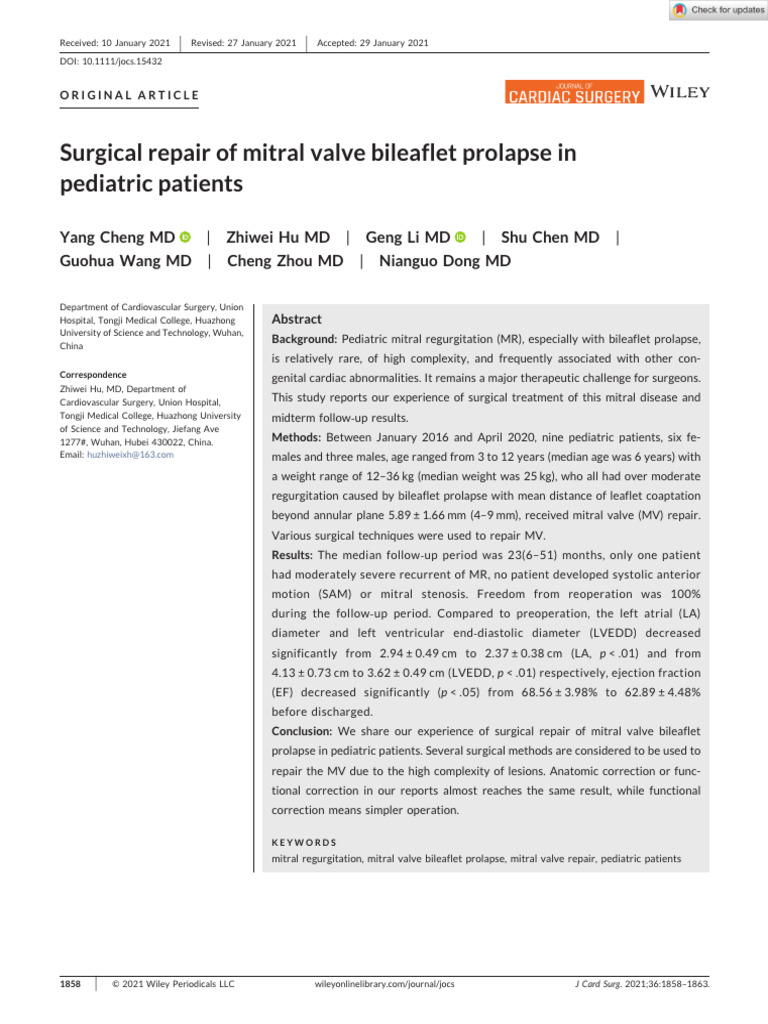 Journal of Cardiac Surgery - 2021 - Cheng - Surgical Repair of Mitral ...