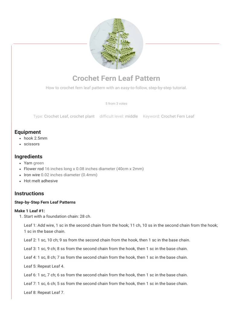Fern Leaf Pattern - Hookok | PDF | Crochet | Yarn