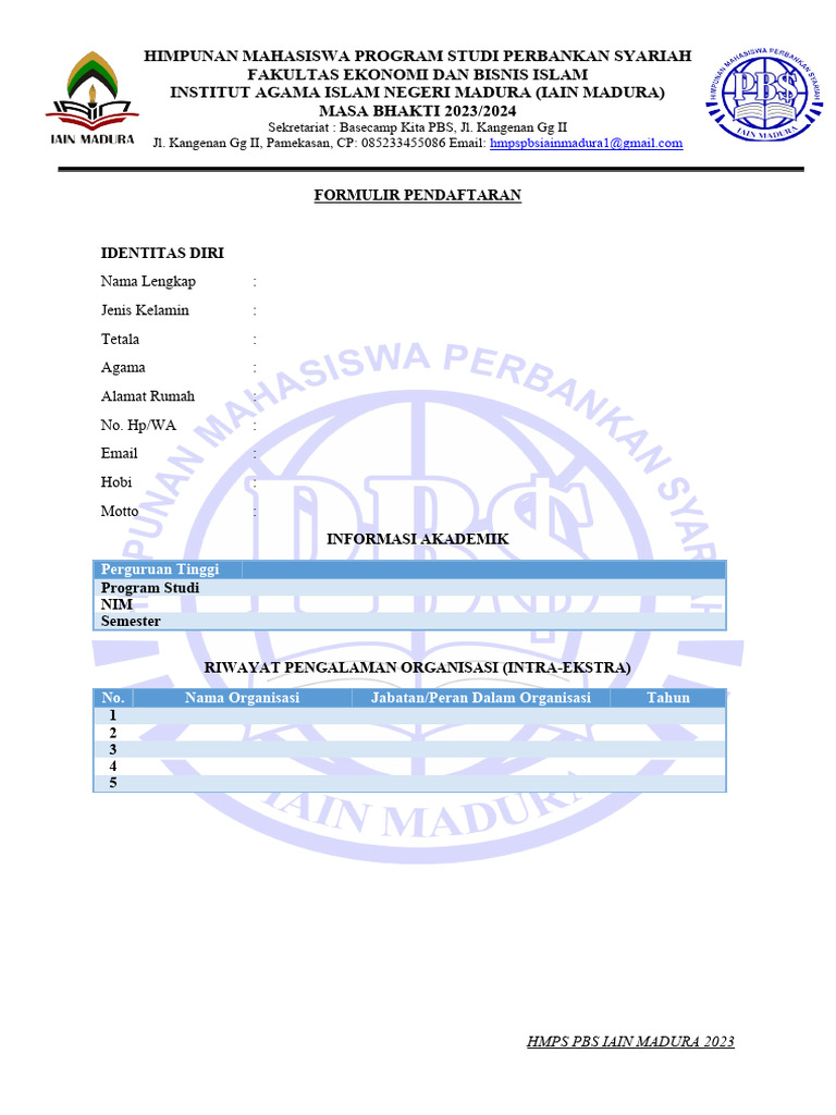 Formulir Pendaftaran OPREC HMPS PBS 2024 | PDF | Ilmu Sosial
