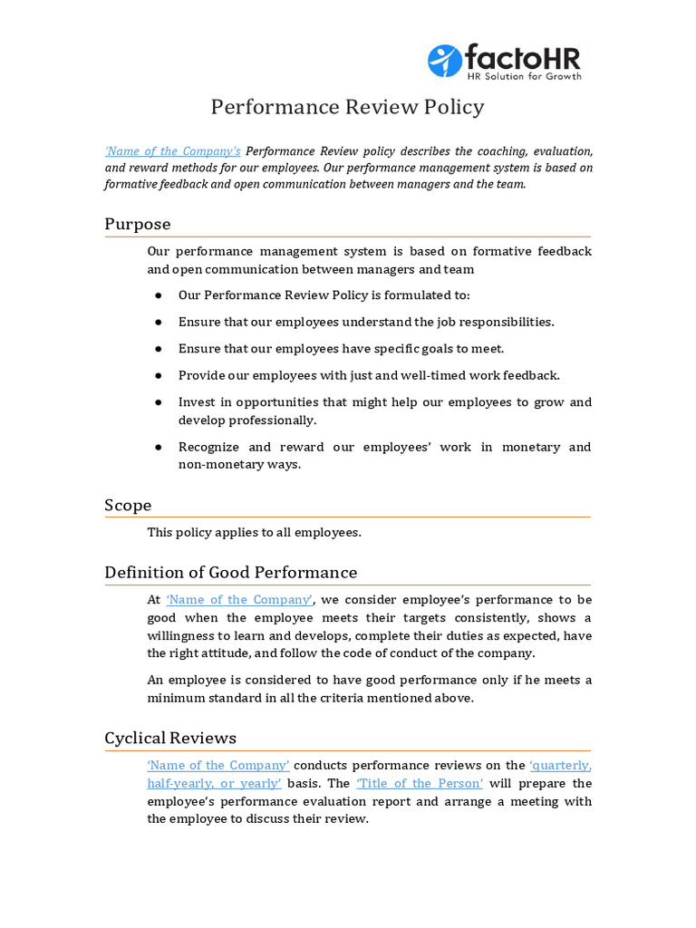 Performance-Review-Policy | PDF | Performance Appraisal | Employment