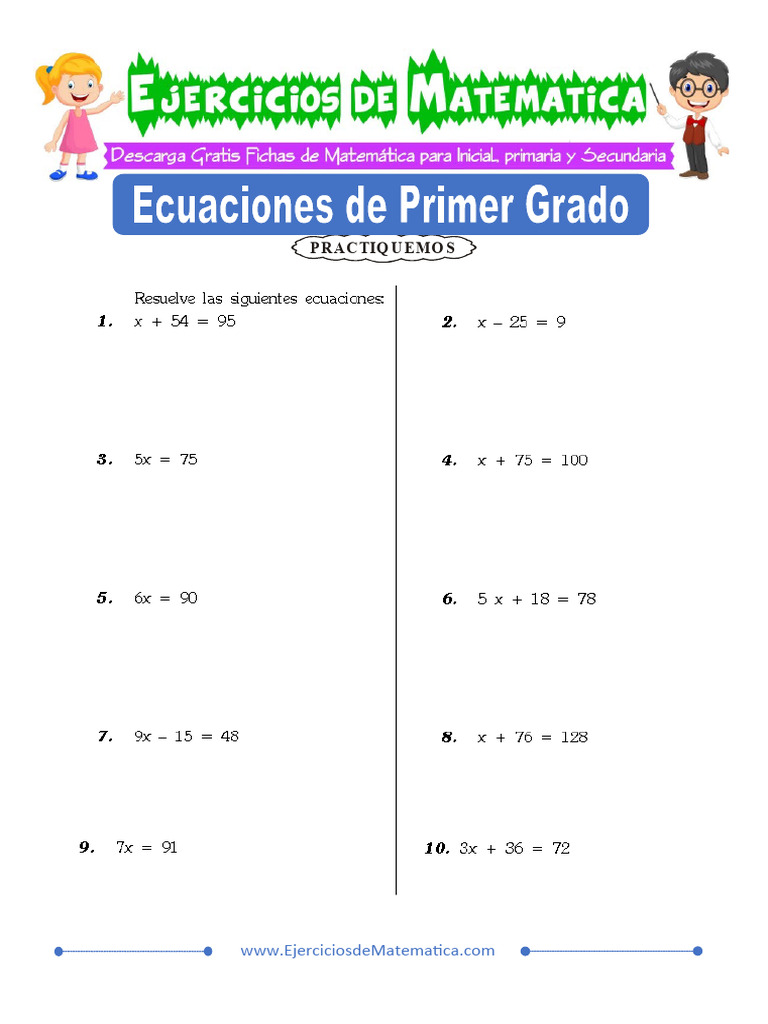 Ejercicios de Ecuaciones de Primer Grado para Cuarto de Primaria | PDF