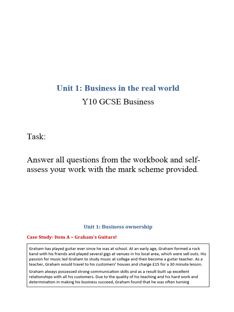 Yr10 Business Studies Home Learning Pack 1 | PDF | Cost Of Living ...