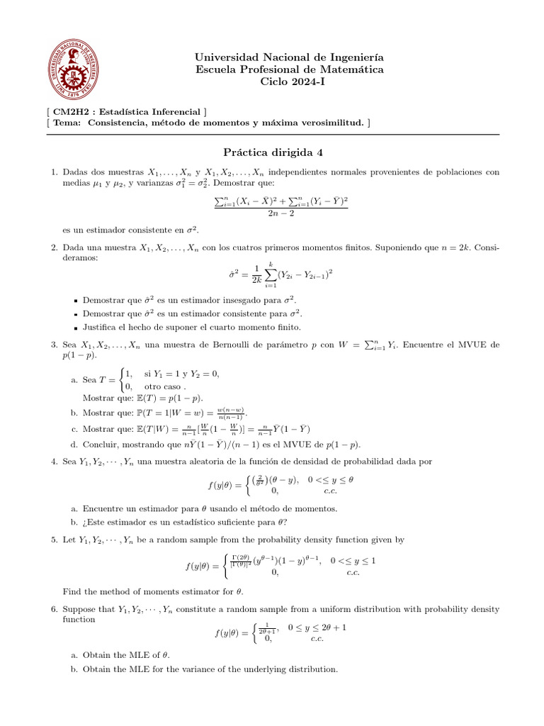 PD4 2024-1 | PDF | Estimador | Inferencia