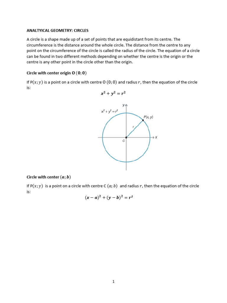 Topic 20 - Analytical Geometry Grade 12. | PDF | Circle | Tangent