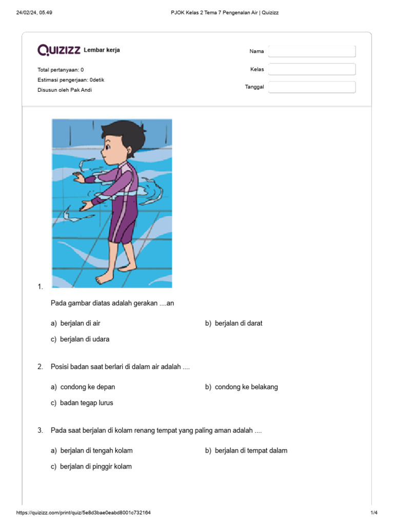 PJOK Kelas 2 Tema 7 Pengenalan Air | PDF