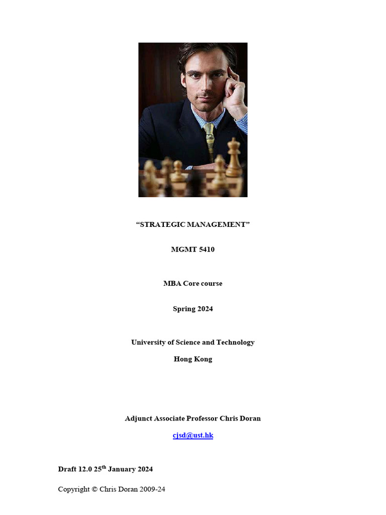 MGMT5410 STRATEGIC MANAGEMENT - Outline 25-1-24 | PDF | Strategic ...
