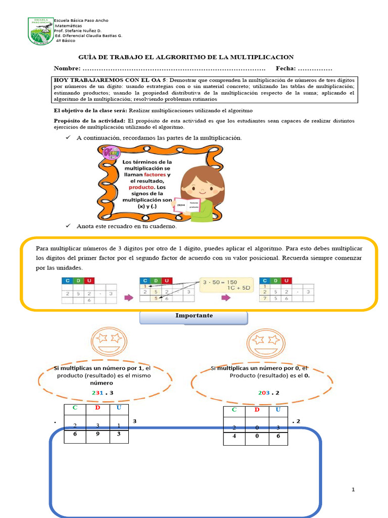 Multiplicacion Algoritmo Pdf Multiplicación Matemáticas