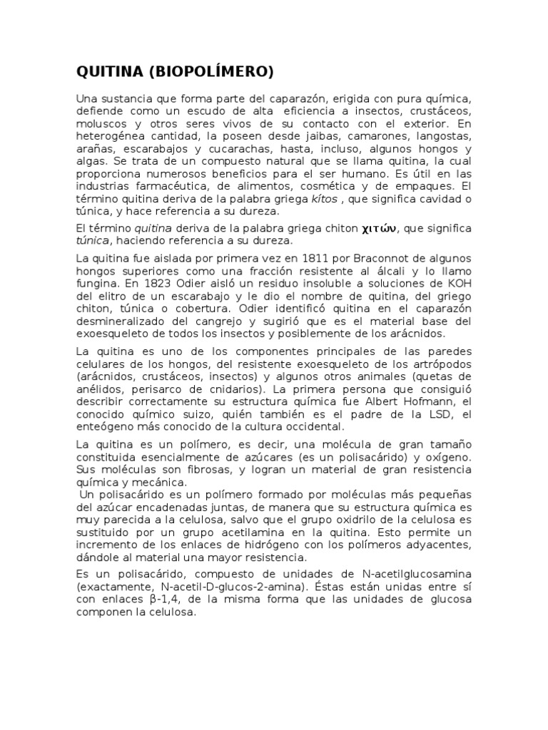 Estructura y funciones de la quitina | PDF | Sustancias químicas | Química