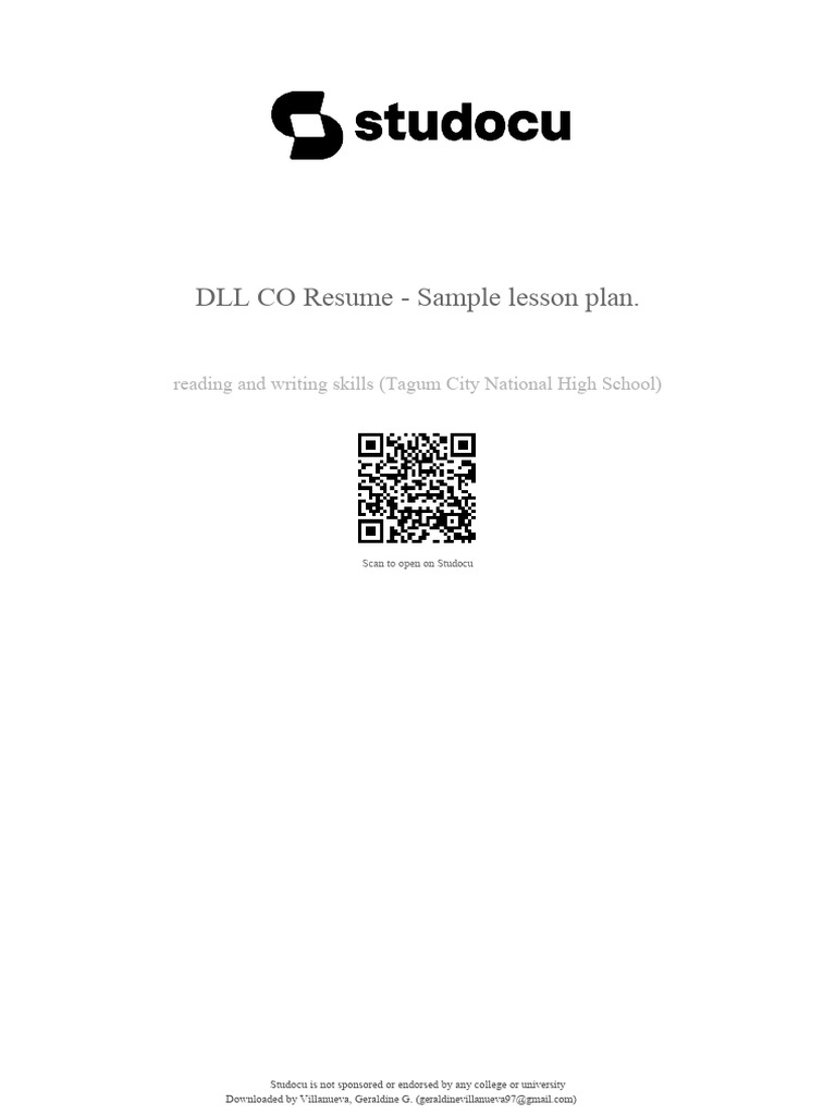 DLL Co Resume Sample Lesson Plan | PDF | Résumé | Cognition
