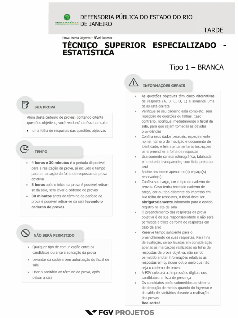 Prova Tecnico Superior Especializado Estatistica Dpe RJ 2019 | PDF | Estado | Pedagogia