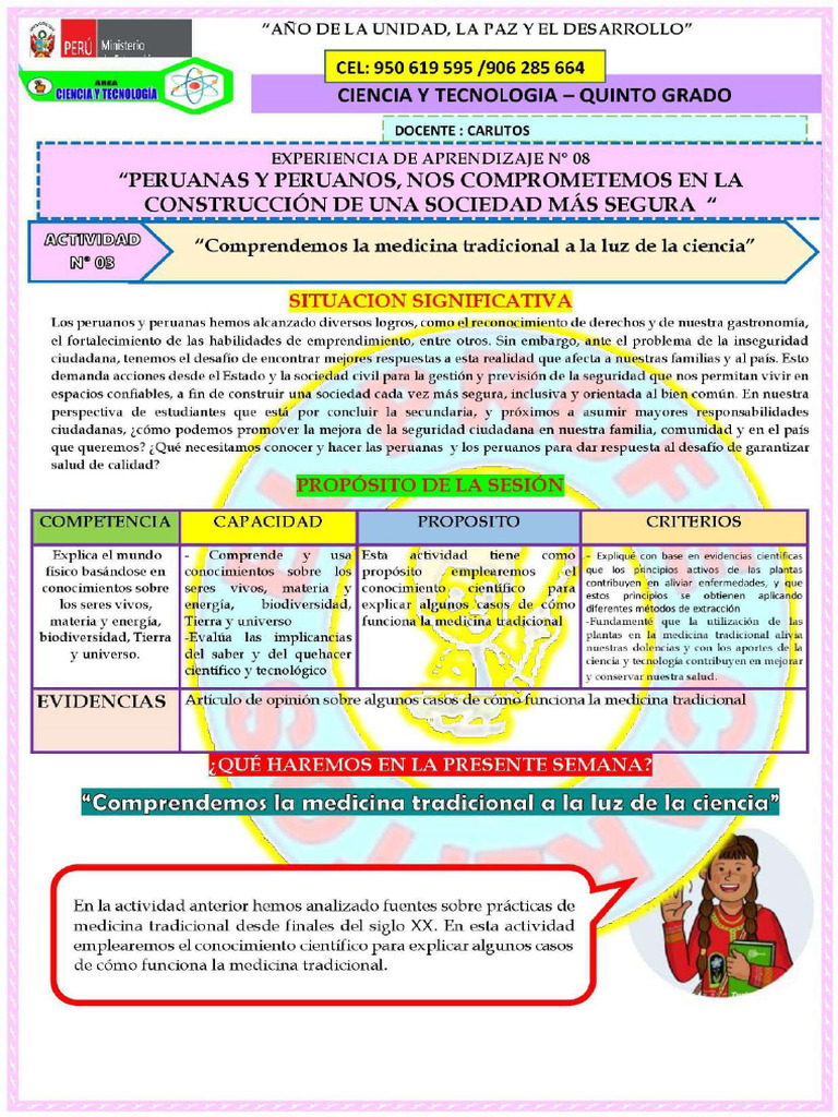 EXPERIENCIA DE APRENDIZAJE N° 08 - ACTIVIDAD N° 03 - 5TO GRADO - CIENCIA Y TECNOLOGIA_00001 | PDF