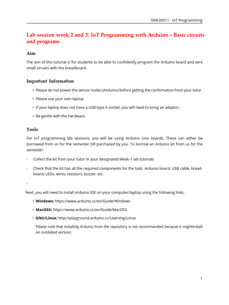 SWE30011 Tutorial w02 w03 | PDF | Arduino | Computer Engineering
