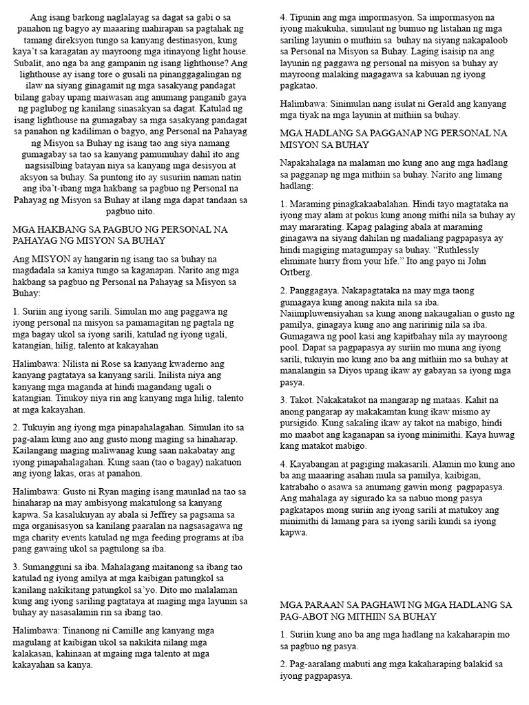 Q4 ESP 9 M6 Ang Isang Barkong Naglalayag Sa Dagat Sa Gabi o Sa Panahon ...