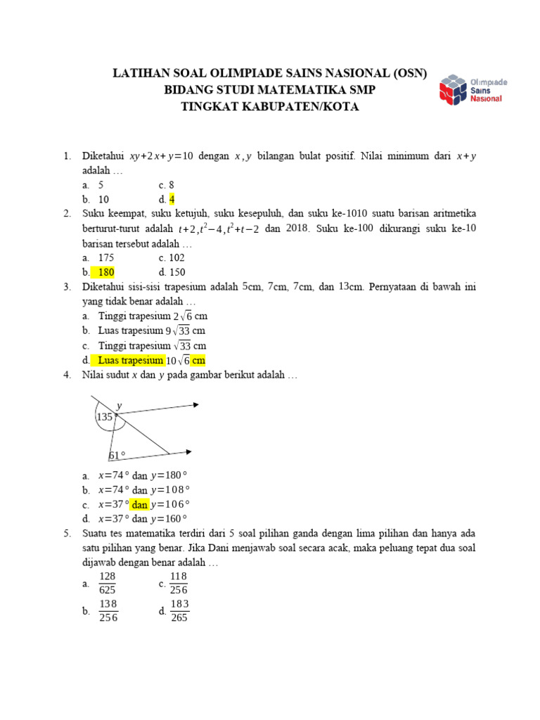 Latihan Soal Olimpiade Sains Nasional | PDF
