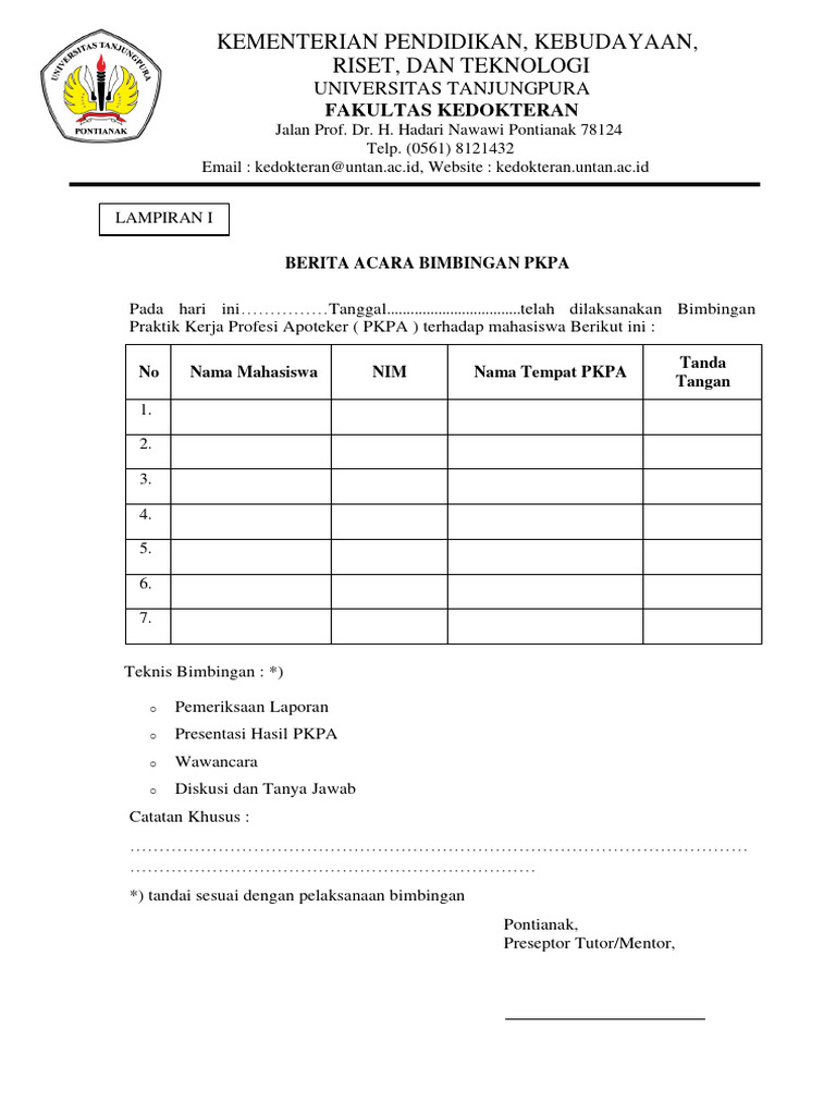 2023 Form Penilaian Pkpa Untan Universitas Tanjungpura Apoteker | PDF ...