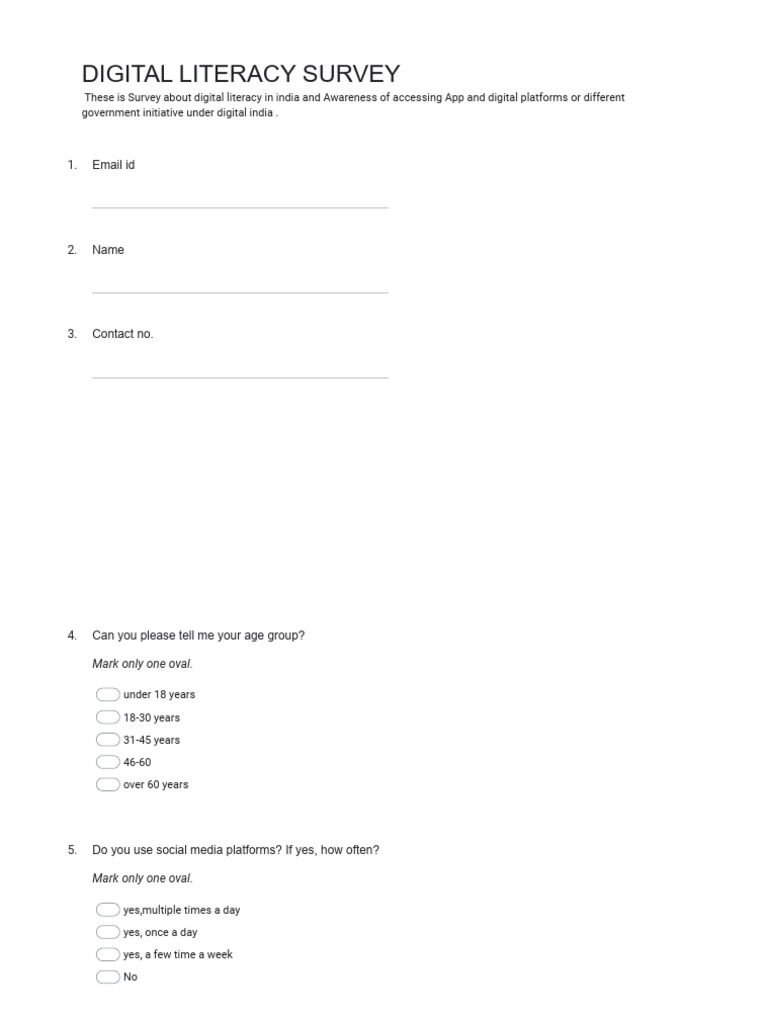 DIGITAL LITERACY SURVEY - Google Forms | PDF