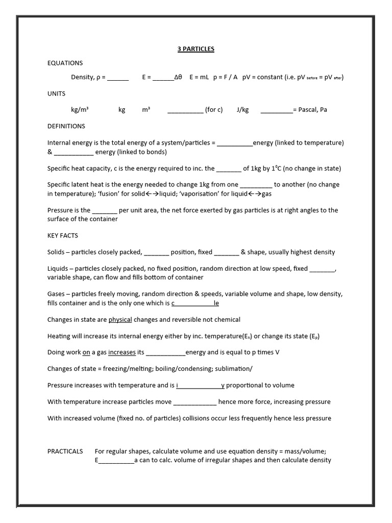 3 Blank - PARTICLES Revision Physics Year 10 | PDF | Gases | Temperature