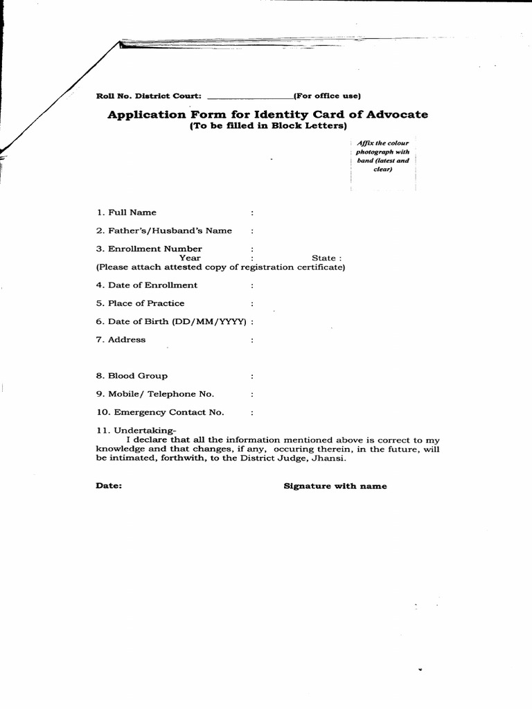 Form For Identity Card For Advocate | PDF