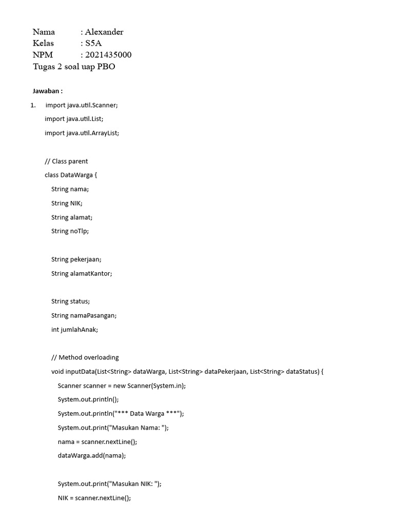 Tugas 2 Soal Uap Pbo Alexander Pdf Object Oriented Programming