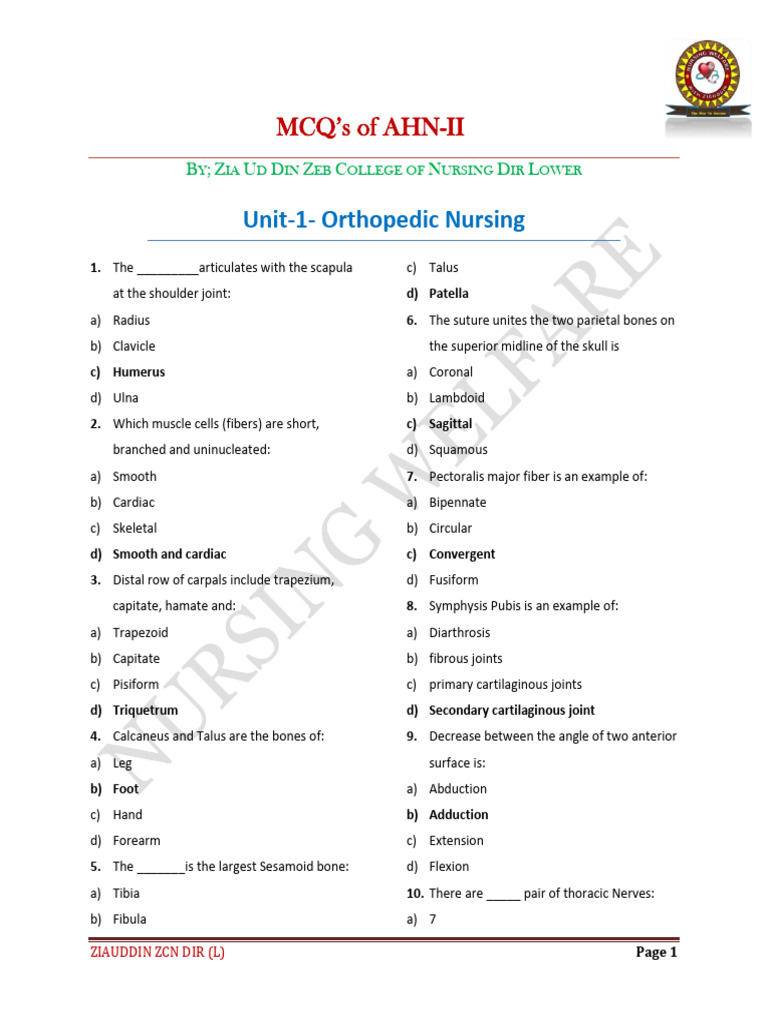 Chapter Wise MCQ's of AHN-II | PDF | Gout | Bone