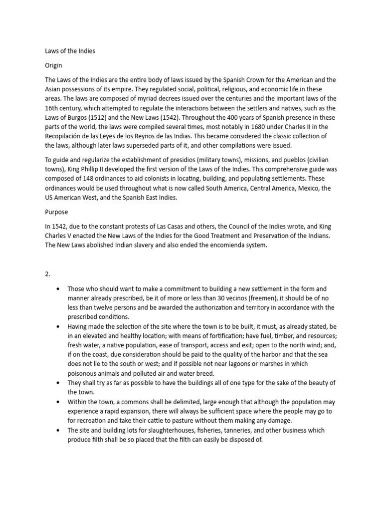 Laws of the Indies | PDF | European Colonization Of The Americas ...