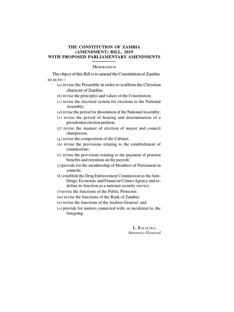 The-Constitution-of-Zambia-Bill-2019 | PDF | President Elect Of The ...