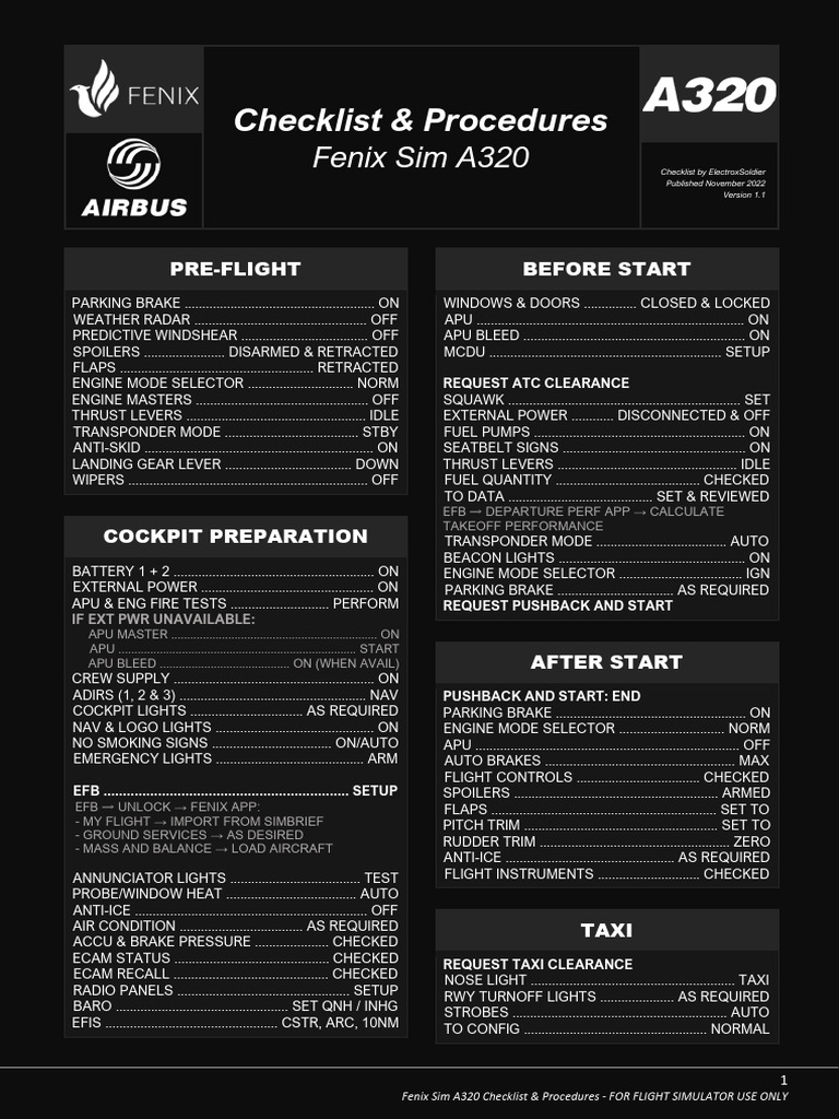 Checklist Fenix A320 | PDF | Transponder (Aeronautics) | Landing Gear