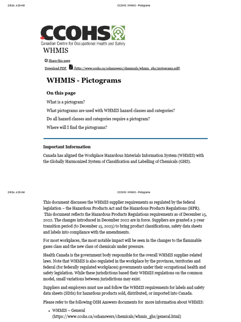 CCOHS_ WHMIS - Pictograms | PDF | Toxicity | Occupational Safety And Health