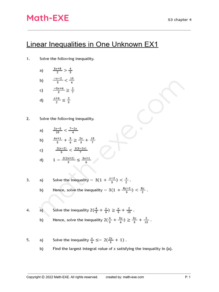 Chp.1 ex.1 with ans | PDF | Inequality (Mathematics) | Currency