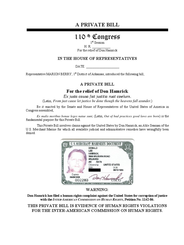 Hamrick House Private Bill | PDF | Bivens V. Six Unknown Named Agents ...