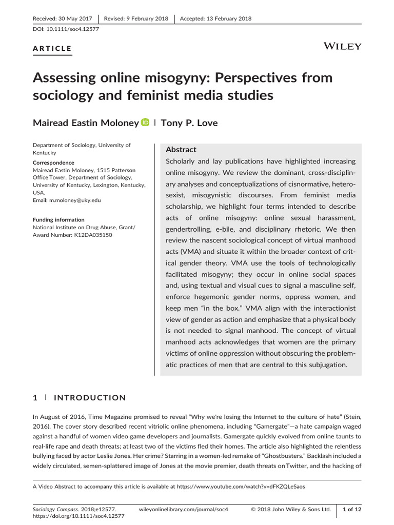 Moloney, Mairead Eastin Love, Tony P. (2018) - Assessing Online Misogyny - Perspectives From ...