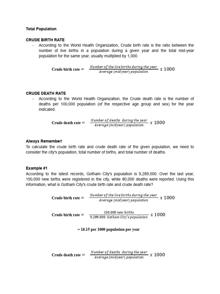 Rate Calculations Examples | PDF | Mortality Rate | Fetus