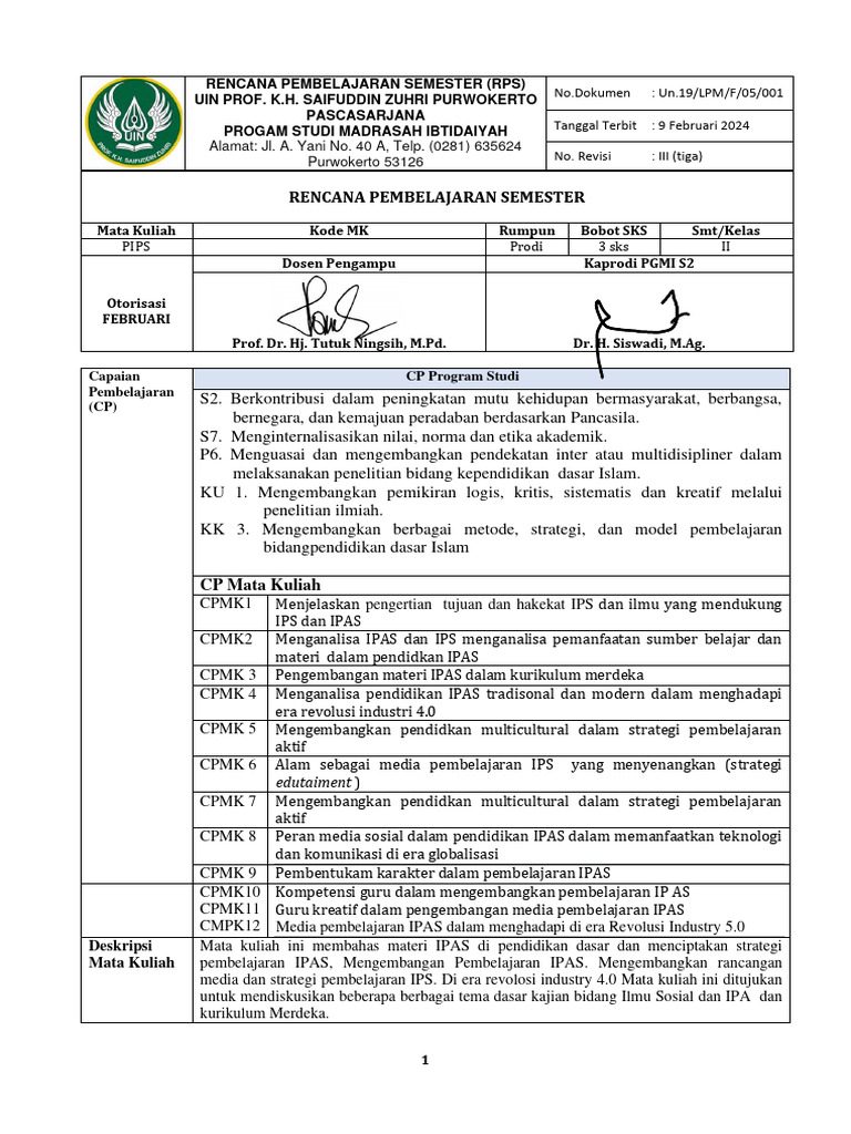 RPS Pengembangan Ips 1 | PDF