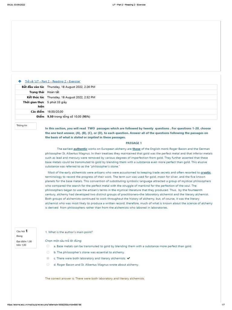 U7 - Part 2 - Reading 2 - Exercise | PDF | Alchemy | Memory